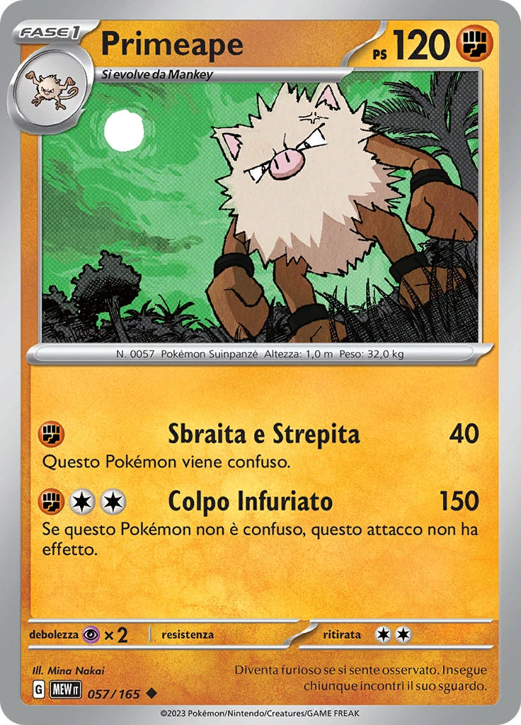 Primeape - MEW 057/165 IT - Non Comune standard e Reverse